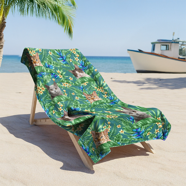 Custom Hawaii In The Air Face Cat Photo Beach Towel - Geckocustom.com