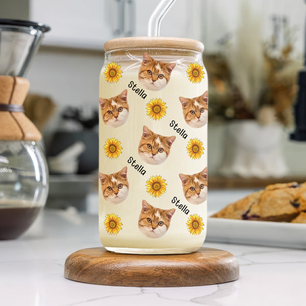 Custom Dog Cat Face Glass Can Funny Gift For Dog Lovers Cat Lovers ...