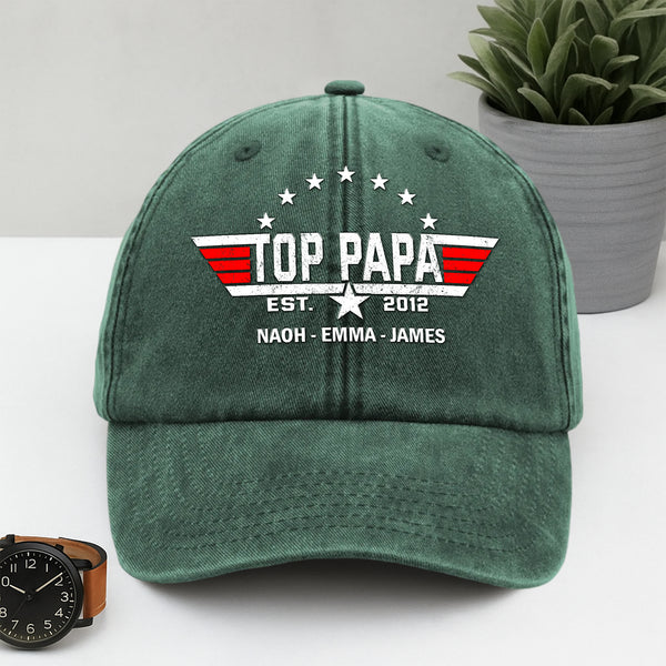 Custom Kid Name Personalized Top Papa American Washed Denim Baseball ...