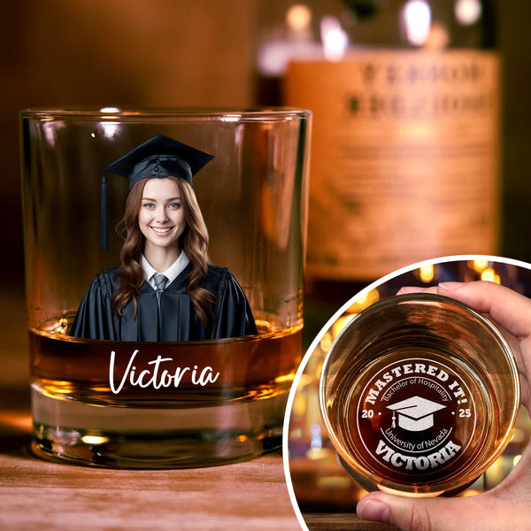 Custom Photo Mastered It! Rock Glass Gift For Graduation Day - GeckoCustom