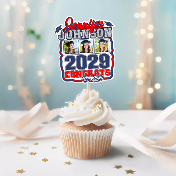 Custom Photo Graduation Favors Senior Night Cupcake Toppers - GeckoCustom