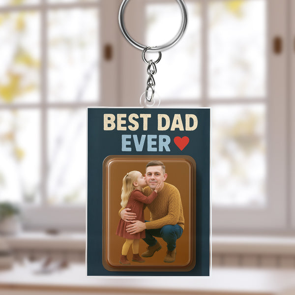 Custom Photo Dad And Kid Action Figure Acrylic Keychain Gift For Father ...
