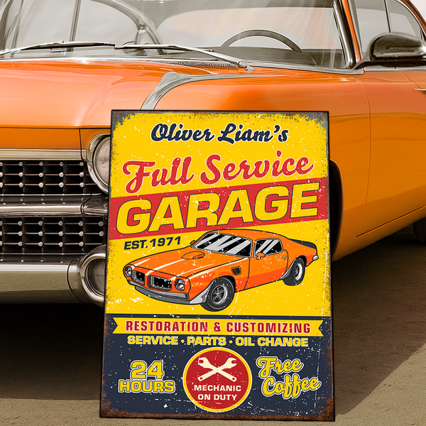 Custom Car Photo Garage Metal Sign Full Service Garage Sign ...