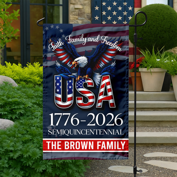 Custom Name Faith, Family & Freedom America 250 Years Garden Flag ...
