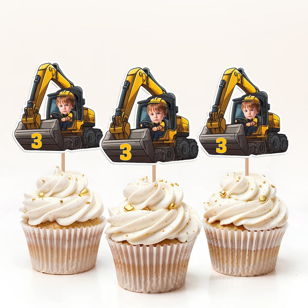 Custom Face Photo Excavator Lovers Cupcake Toppers Personalised ...