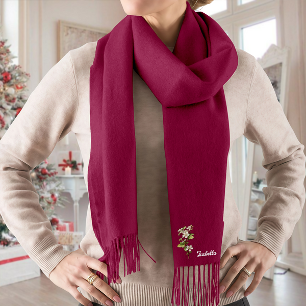 Personalised Birth Flower Soft Warm Tassel Scarf with Name Winter ...