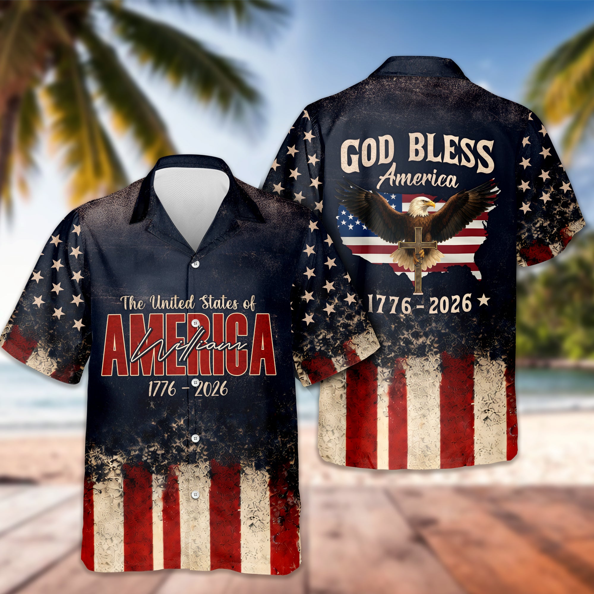 Custom Name God Bless America Eagle 1776–2026 Patriotic Hawaii Shirt ...