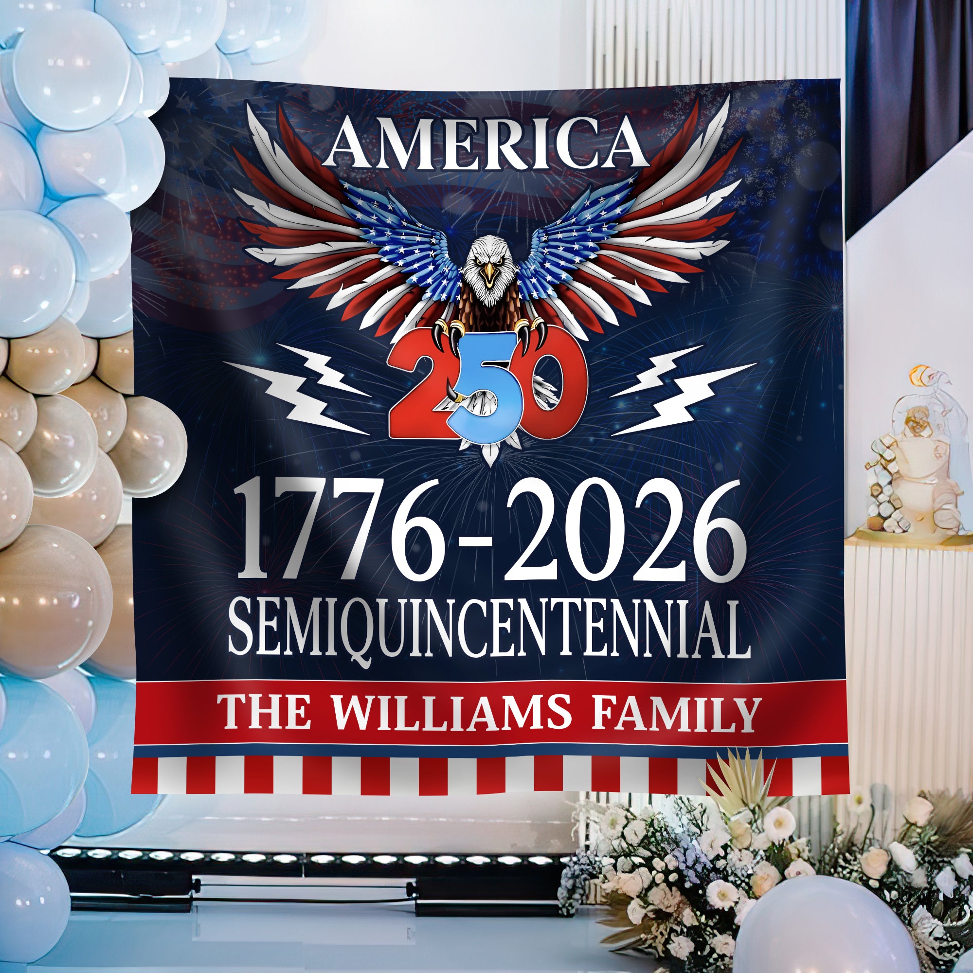 Custom Family Name America 1776 - 2026 Backdrop - Geckocustom.com
