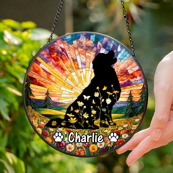 Custom Floral Dog Memorial For Dog Lover Stained Glass Suncatcher ...