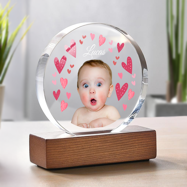 Custom Babys Photo First Round Acrylic Frame Block - Geckocustom.com