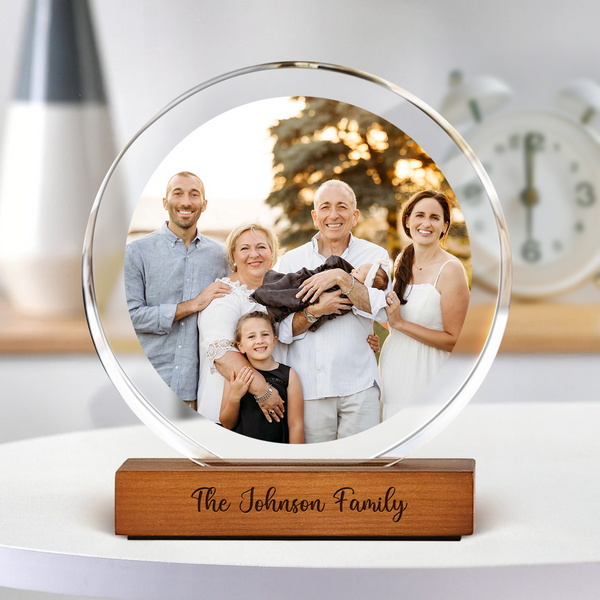 Custom Family Photo Round Acrylic Frame Block Gift - Geckocustom.com