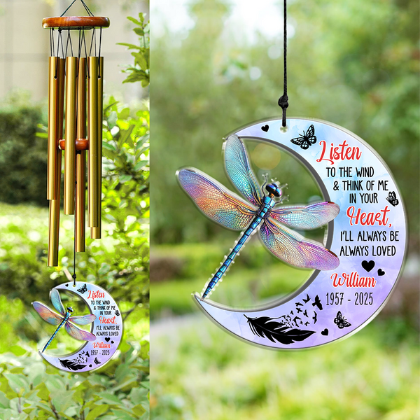 Listen To The Wind And Think Of Me - Personalized Memorial Acrylic Wind ...