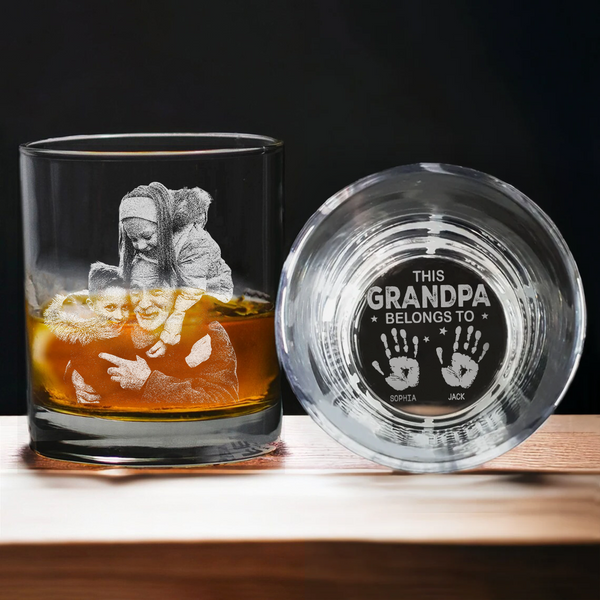 Custom Photo This Grandpa Belongs To Me Whiskey Glass - Geckocustom.com
