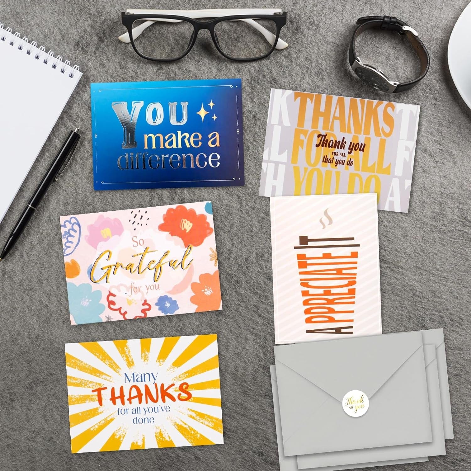 30 Teacher Appreciation Cards Bulk with Envelopes - Teacher Thank You ...