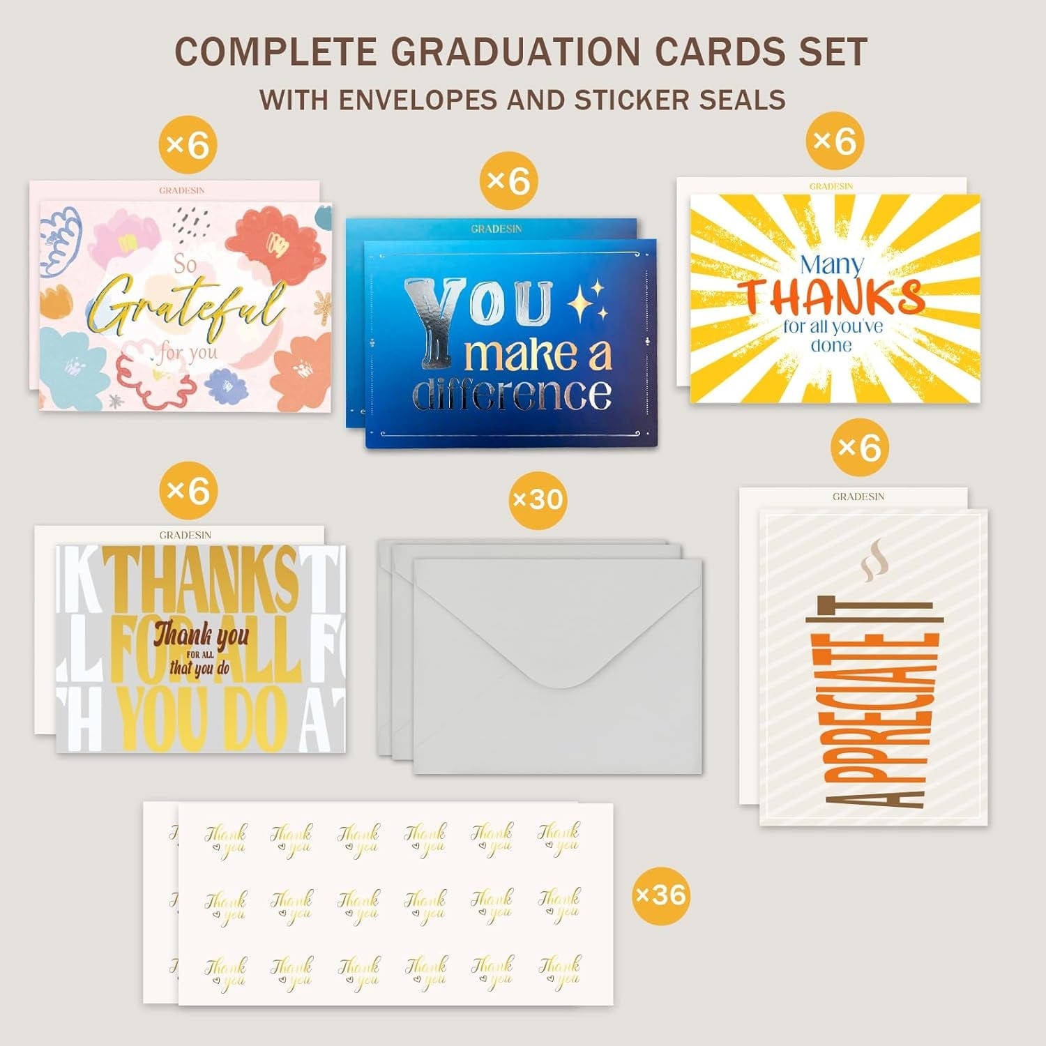 30 Teacher Appreciation Cards Bulk with Envelopes - Teacher Thank You ...