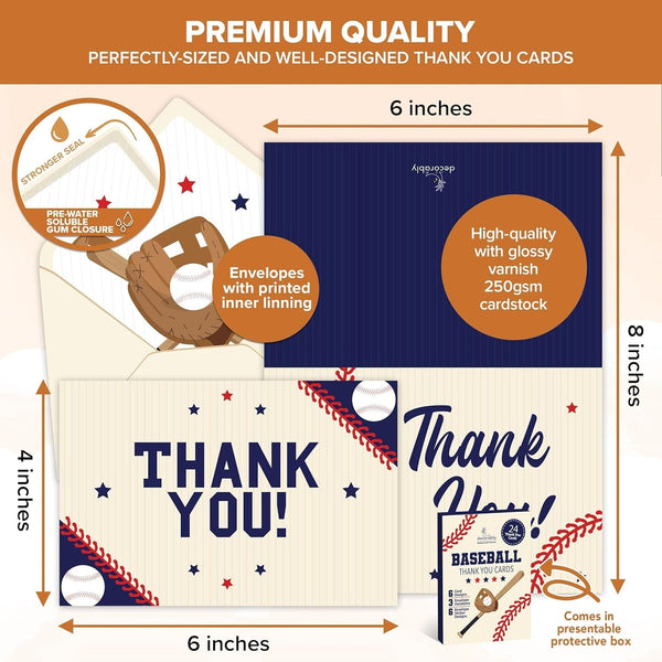 Baseball Thank You Cards, 24Pcs Greeting Card with 6 Designs, Blank In ...