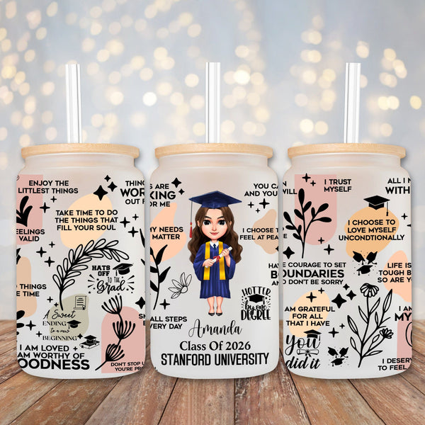 Class Of 2025 Chibi Graduation Daily Reminders Glass Can With Lid Pers ...
