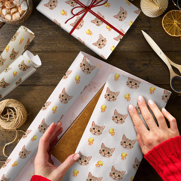 Custom Dog Cat Photo With Icon Decoration Wrapping Paper For Pet Lover ...