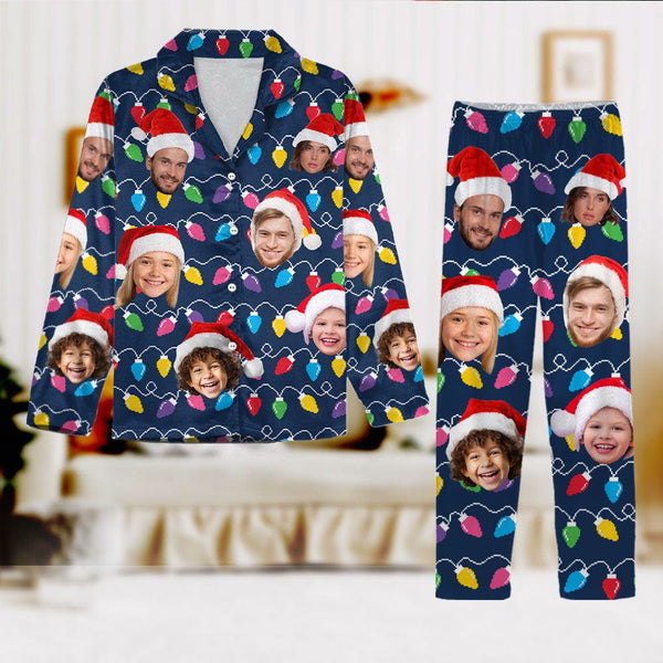 Custom Human Face Photo With Colorful Christmas Lights Pajamas N304 88 ...