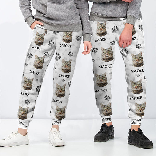 Custom Photo And Name With Paw Pattern For Cat Lovers Sweatpants N304 ...