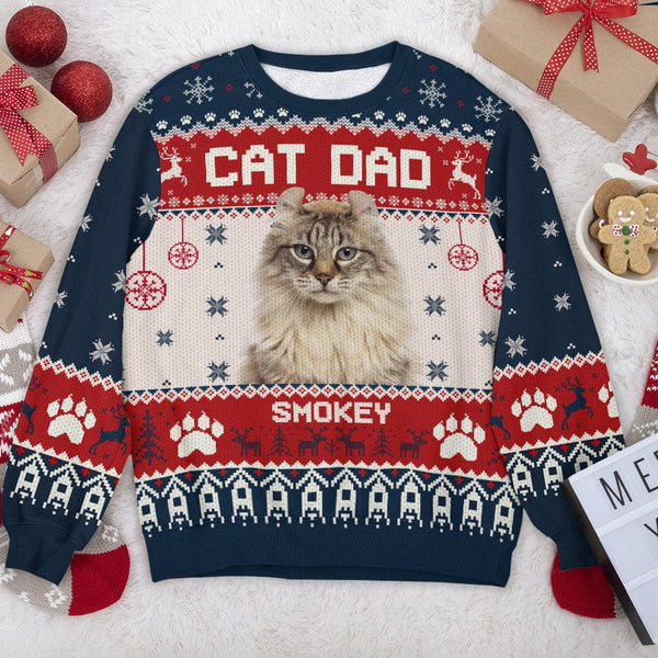 Custom Photo Cat Dad Cat Mom Ugly Sweater N304 889927 - GeckoCustom