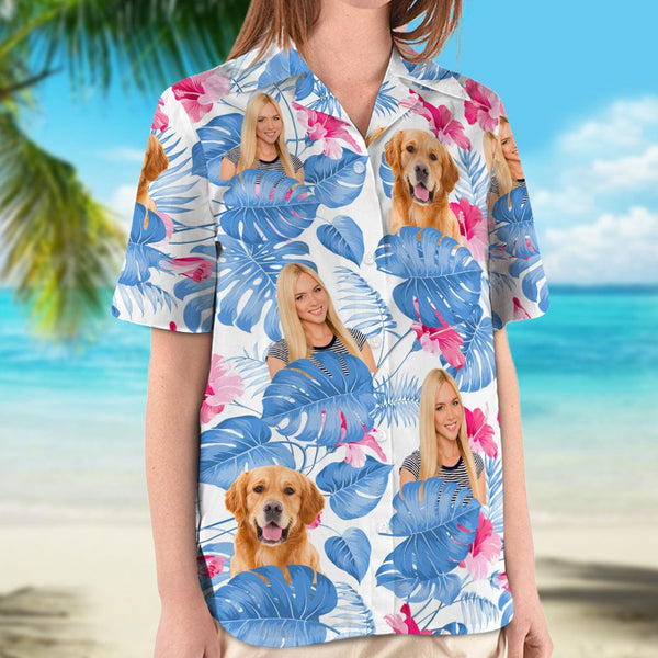 Custom Photo Dog And Face Woman's Hawaii Shirt DA199 890409 - GeckoCustom