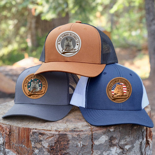 Custom Photo Dog Cat This Human Belongs To Circle Patch Hat TA29 89009 - Geckocustom.com