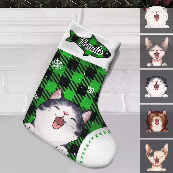 Custom Photo Pattern Christmas Cat Stocking TA29 - Geckocustom.com