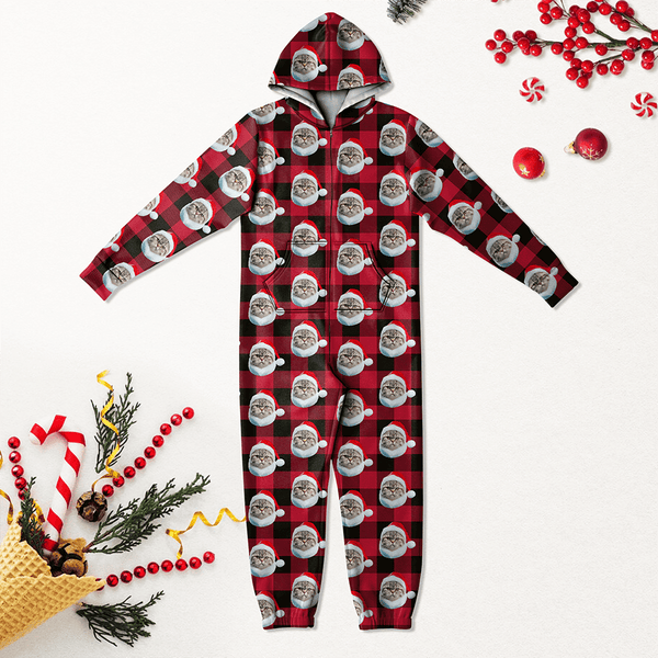 Custom Photo With Christmas Pattern Onesie Pajamas For Cat Lovers HO82 ...