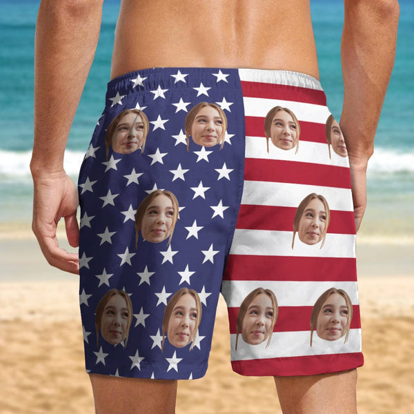 Customs Human Face Photo American Flag Men's Beach Short DA199 889186 ...
