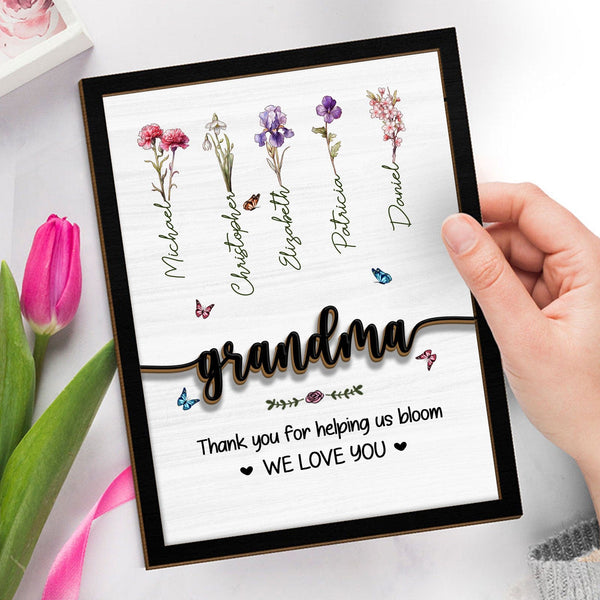 Mom Thank You For Helping Us Bloom Family 2-Layered Wooden Plaque With ...