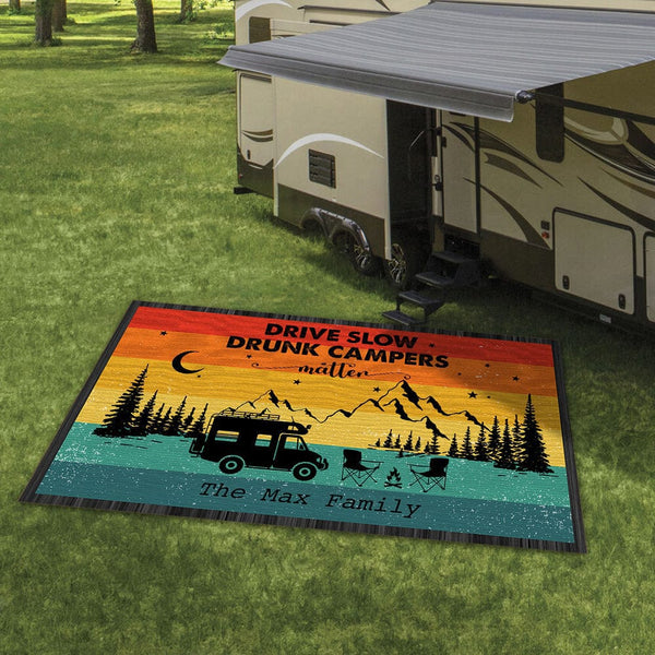 Retro Sunset Welcome To Our Campsite Camping Patio Mat T286 888591 ...