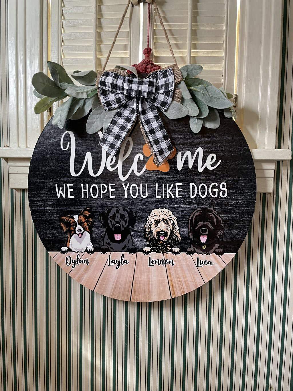 Welcome We Hope You Like Dog Wood Door Sign, Front Door Wreath, DA199 ...