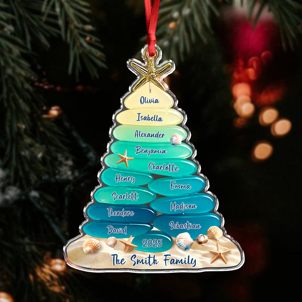 Custom family Name Sea Glass Family Tree 2D Flat Acrylic Ornament ...