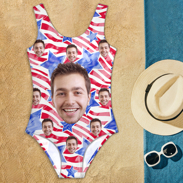 Custom Funny Face America Bathing Swimsuit Summer Party Gift ...