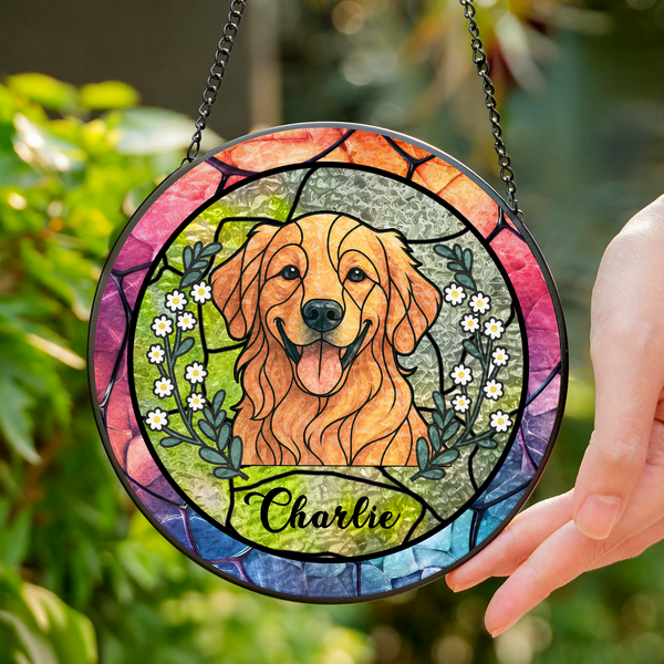 Custom Pet Portrait Stained Glass Suncatcher, Stained Glass Dog ...