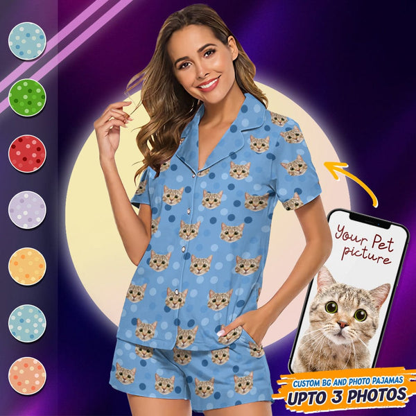 Custom Cat Photo With Polka Dots Pattern Short Pajamas T368 888886 ...