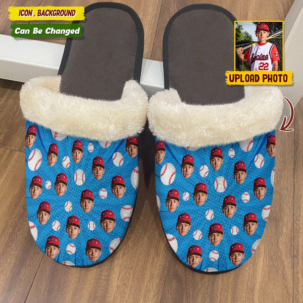 Custom Photo Baseball Softball Plush Slippers T368 HN590 - Geckocustom.com