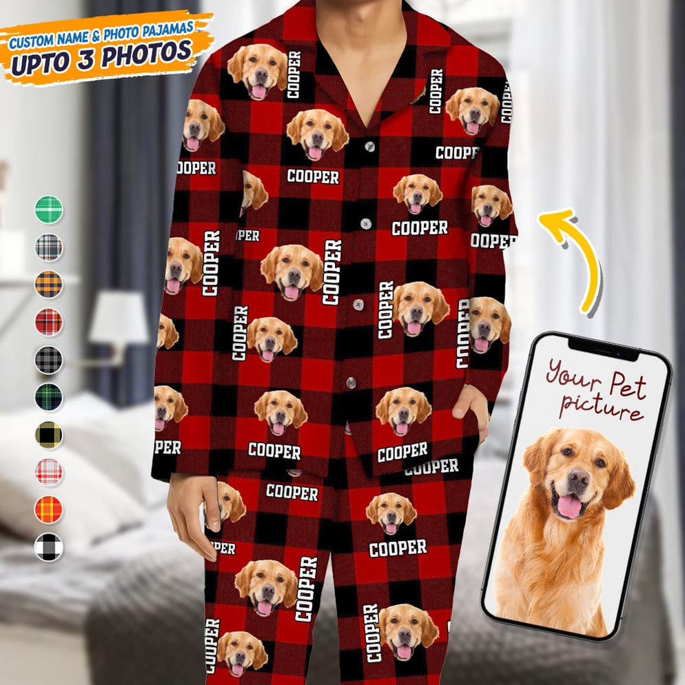 Custom Photo Name Dog Cat Flannel Pajamas K228 888737 — GeckoCustom