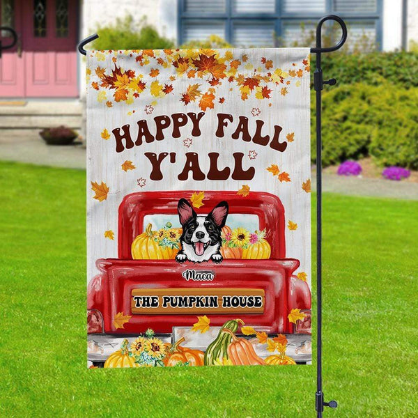 Happy Fall Y’All Dog Garden Flag, Dog Lover Gift, Red Truck Garden Fla ...