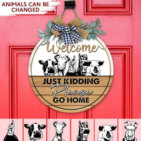 Just Kidding Please go Home Farmer Flower Door Hanger, Wooden Door Sig ...