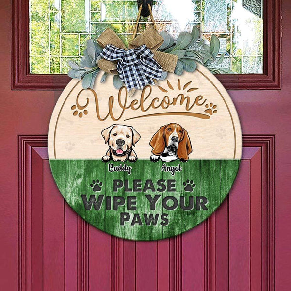 Please Wipe Your Paws Dog Wooden Door Sign With Wreath, Dog Door Hange ...