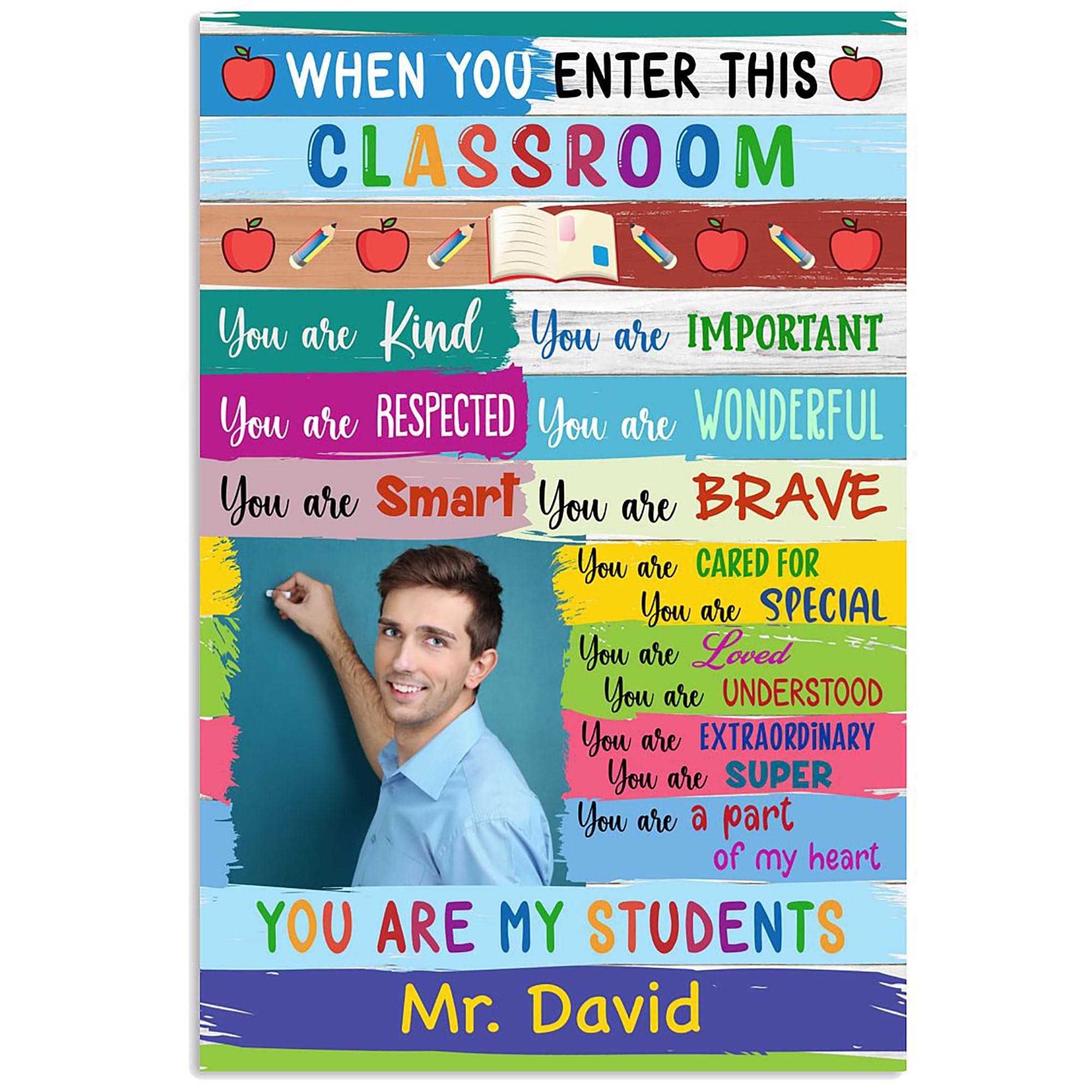 Teacher Wood Texture Classroom Personalized Photo Vertical Poster ...