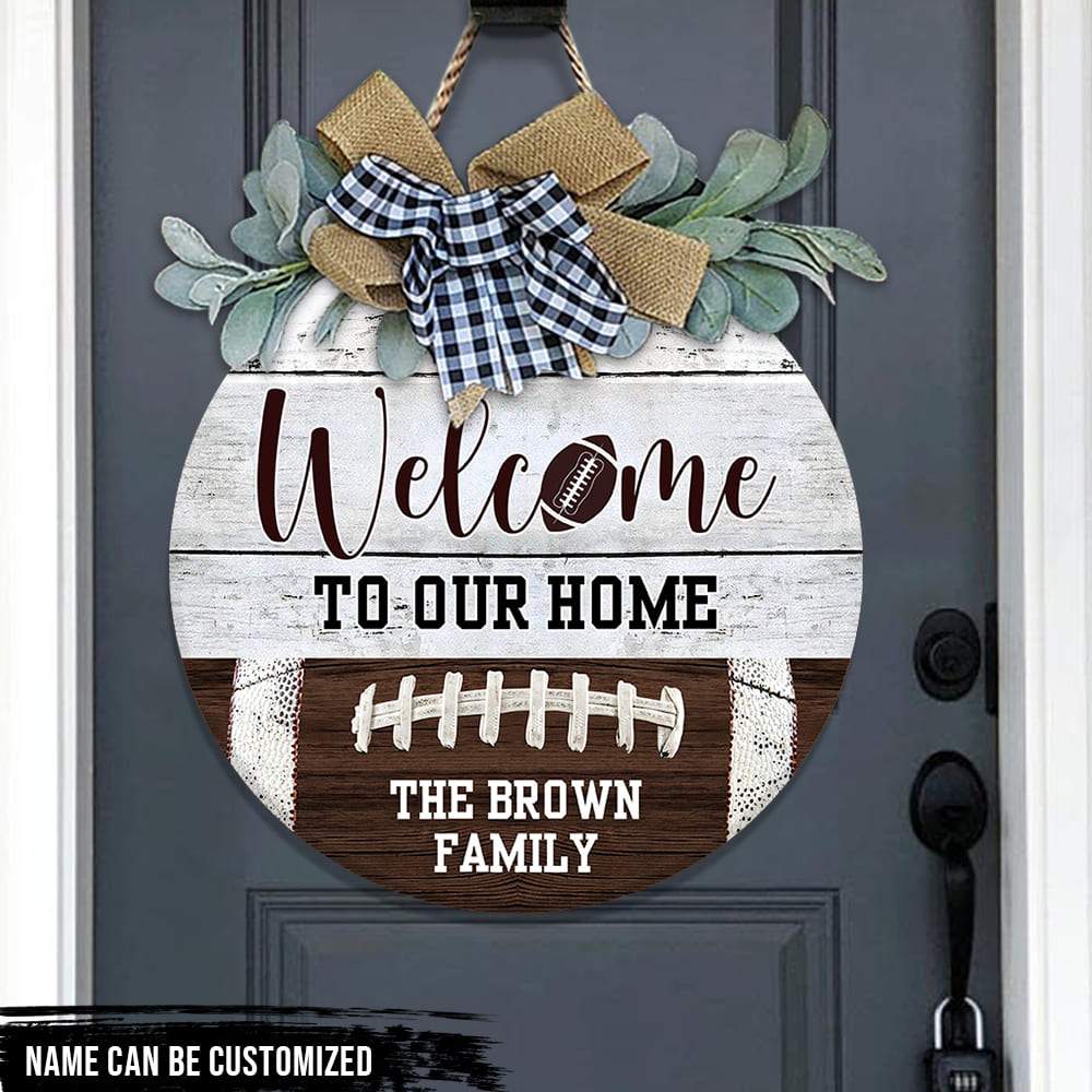 Welcome To Our Home Football Wood Sign, Football Gift, Round Wood Sign ...
